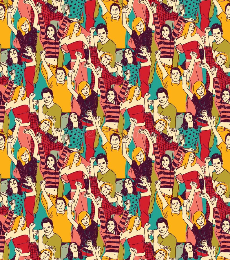Crowd Active Happy People Seamless Color Pattern Stock Vector ...