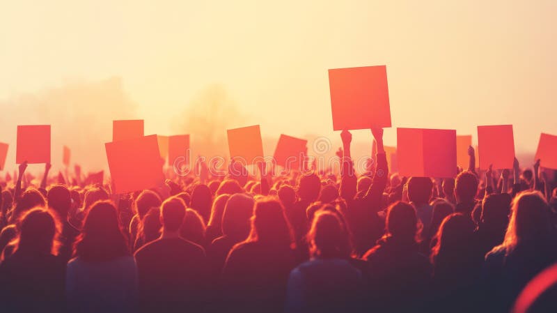 Crowd of Activists Protesting for Human Rights at Sunset Stock Image ...