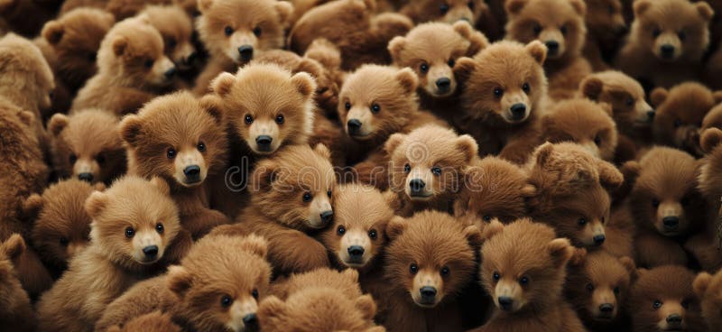 Crowd of Adorable Brown Bear Cubs Displaying Curiosity and Playfulness ...