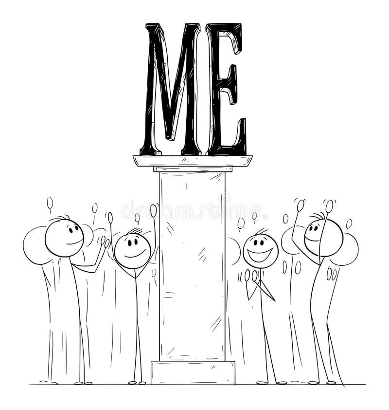 Crowd Applauding And Celebrating Me Or Myself Statue On Pedestal Vector Cartoon Stick Figure