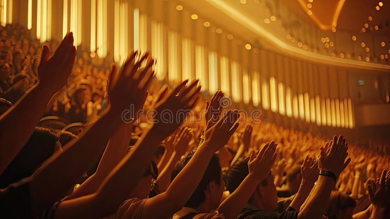 Crowd Applauding at a Concert Hall with Warm Lighting. Stock Photo ...
