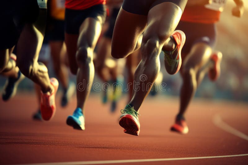 Crowd of Athletes Running in the Stadium during Competition Stock ...