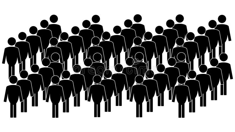 Crowd of Black Silhouettes of People on White Background, Large Queue ...