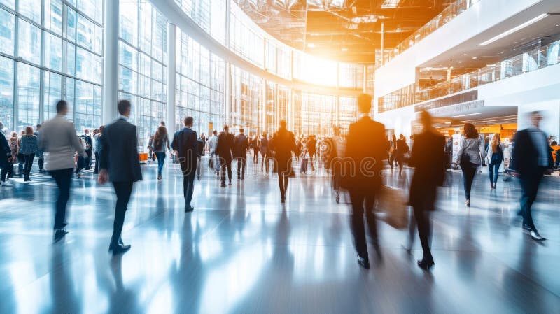 A Crowd of Blurred Business People Walking through a Modern Office ...