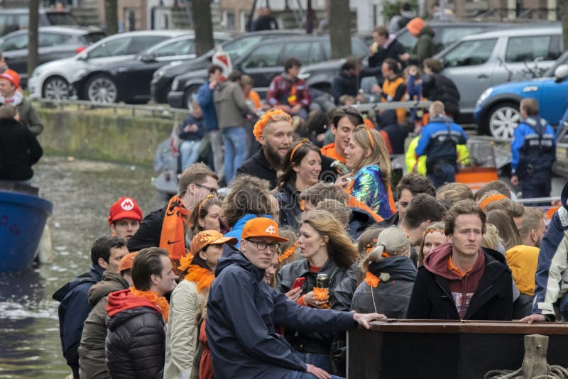 Crowd on Boats on Kingsday at Amsterdam the Netherlands 2019 Editorial ...