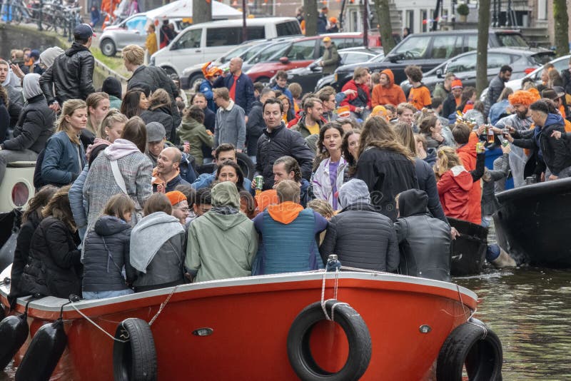 Crowd on Boats on Kingsday at Amsterdam the Netherlands 2019 Editorial ...