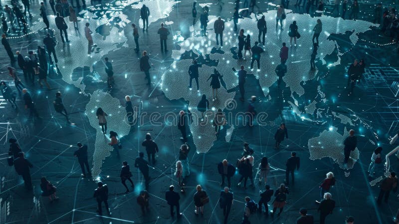 Crowd of Business People Walking on Illuminated World Map Stock Image ...