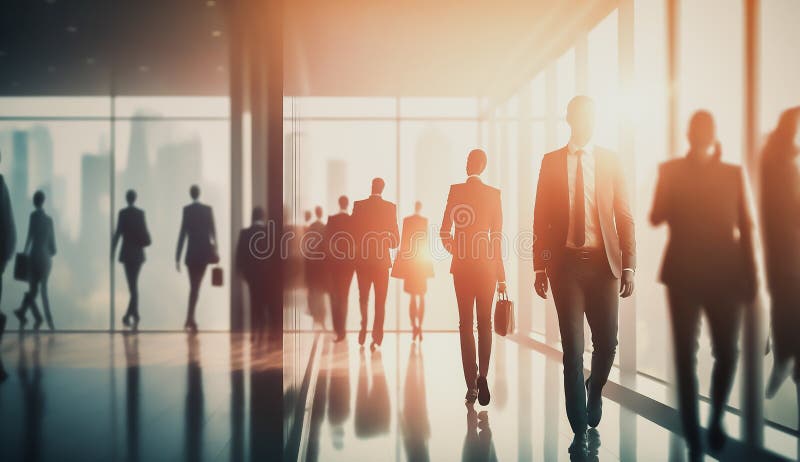 Crowd of Business People Walking in Modern Office Fast Moving ...