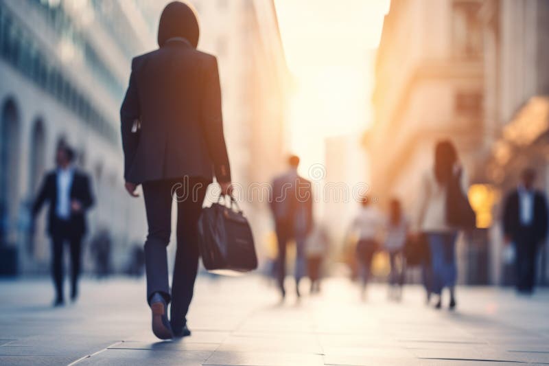 Crowd of Business People Walking in Office Fast Moving .Generative AI ...