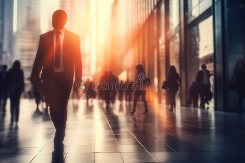 Crowd of Business People Walking in Office Fast Moving .Generative AI ...