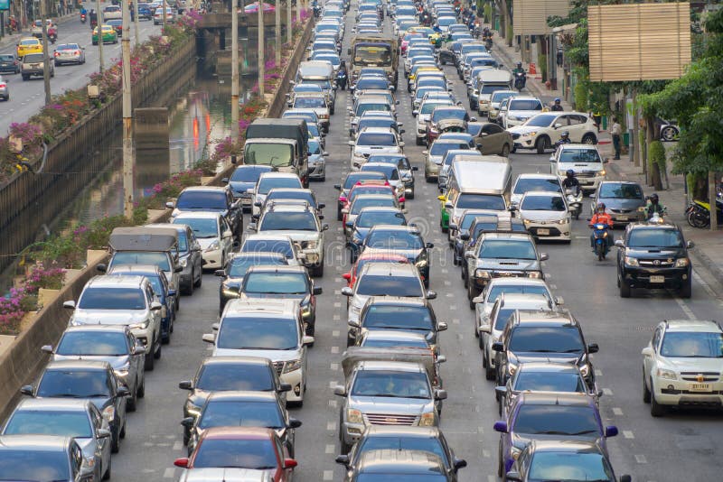 Traffic Jam in the Rush Hour on Highway. Cars on Bridges and Roads in ... Traffic Jam in the Rush Hour on Highway. Cars on Bridges and Roads in ...