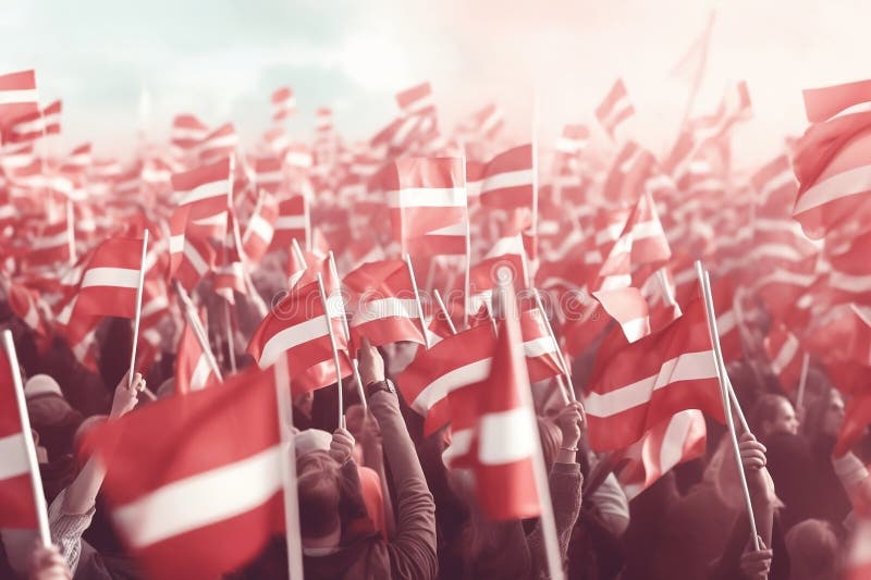 Crowd Celebrating or Demonstrating with Denmark Flags, Generative Ai ...