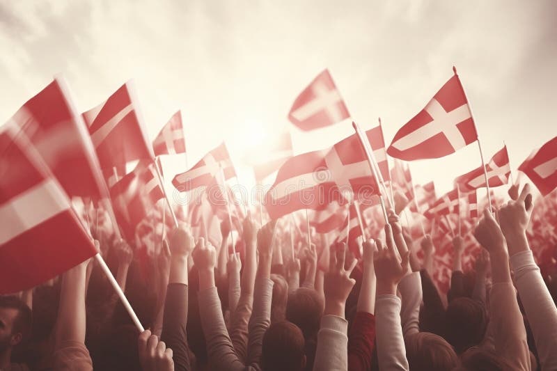Crowd Celebrating or Demonstrating with Denmark Flags, Generative Ai ...