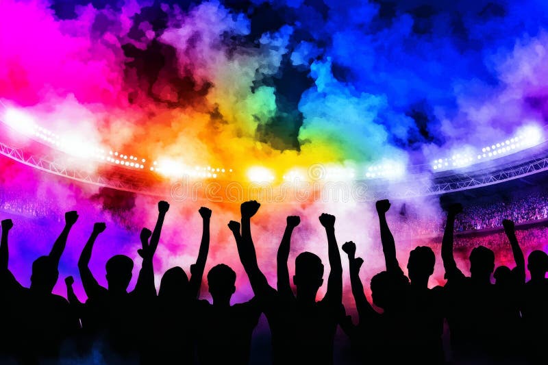 Crowd Celebrating at Stadium Silhouettes of a Cheering Crowd in a ...