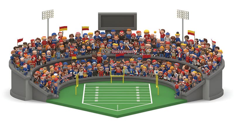 Crowd Cheering in Miniature Stadium with Flags and Goalpost Stock ...