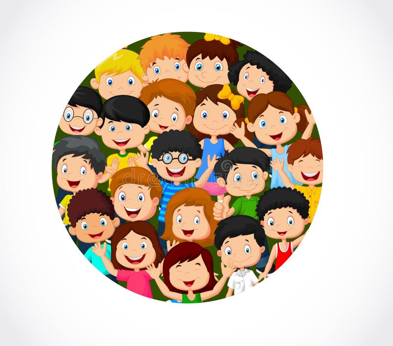 Crowd of Children Cartoon with Blank Space Stock Vector - Illustration ...