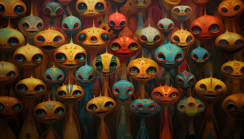 Crowd of Colorful Aliens stock vector. Illustration of face - 328895294