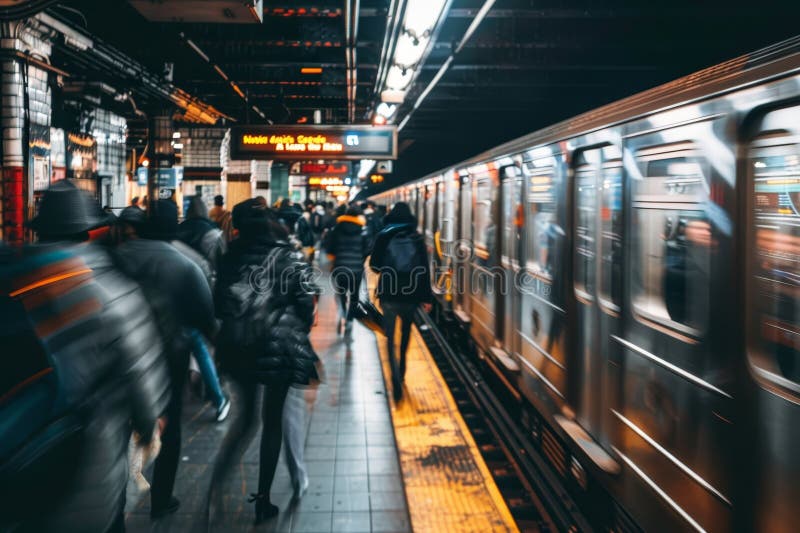 Crowd of Commuters Rushing on a Busy Subway Platform, a Crowded Subway ...