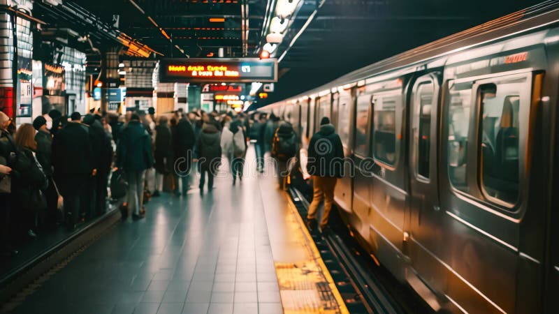 Crowd of Commuters Rushing on a Busy Subway Platform, a Crowded Subway ...