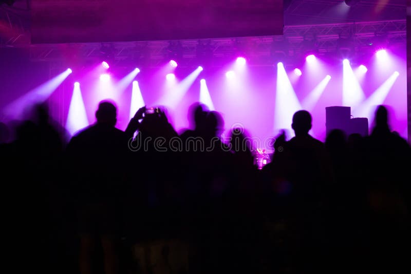 Crowd at Concert and Blurred Stage Lights Stock Image - Image of ...