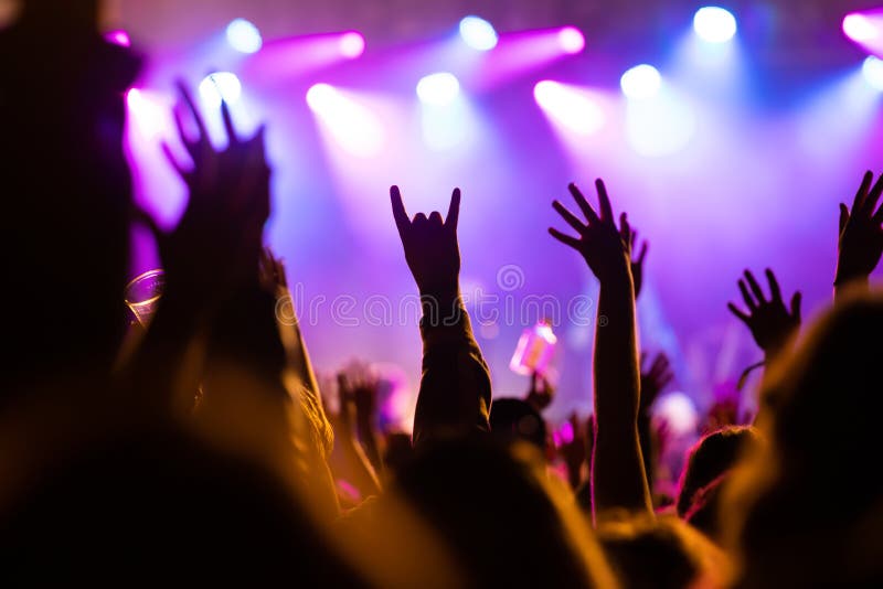 Crowd at Concert and Blurred Stage Lights Stock Image - Image of ...