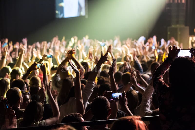Crowd at Concert and Blurred Stage Lights . Editorial Stock Photo ...