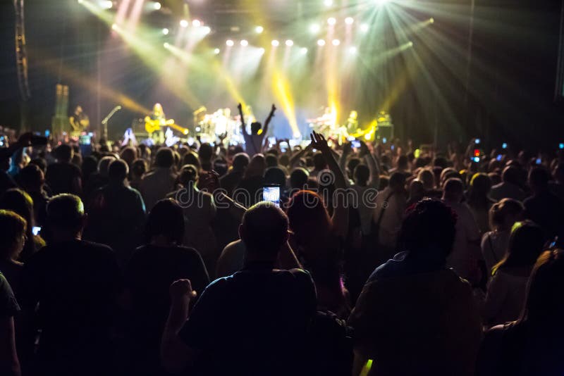 Crowd at Concert and Blurred Stage Lights . Editorial Photography ...