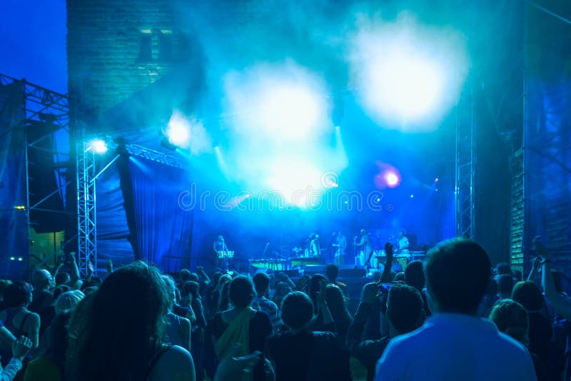 Crowd at Concert and Blurred Stage Lights Editorial Stock Image - Image ...
