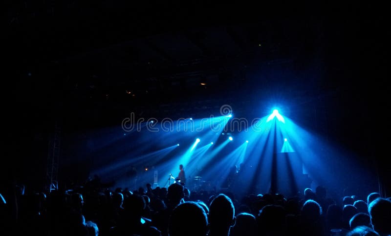 Crowd at a Concert in the Dark and Blue Light Stock Image - Image of ...