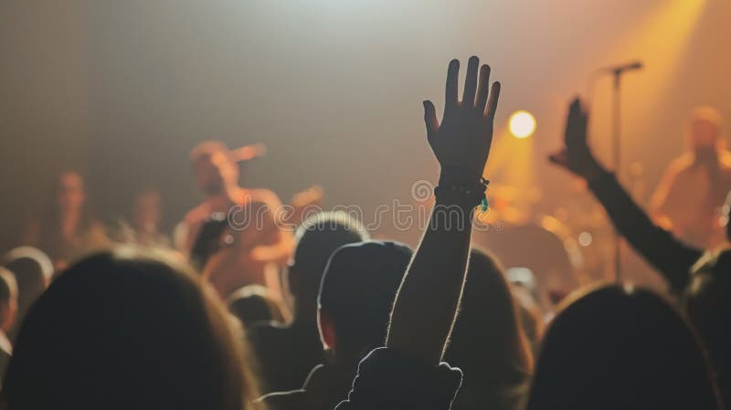 Crowd at Concert, Hands Raised Up in Front of the Stage Stock Image ...