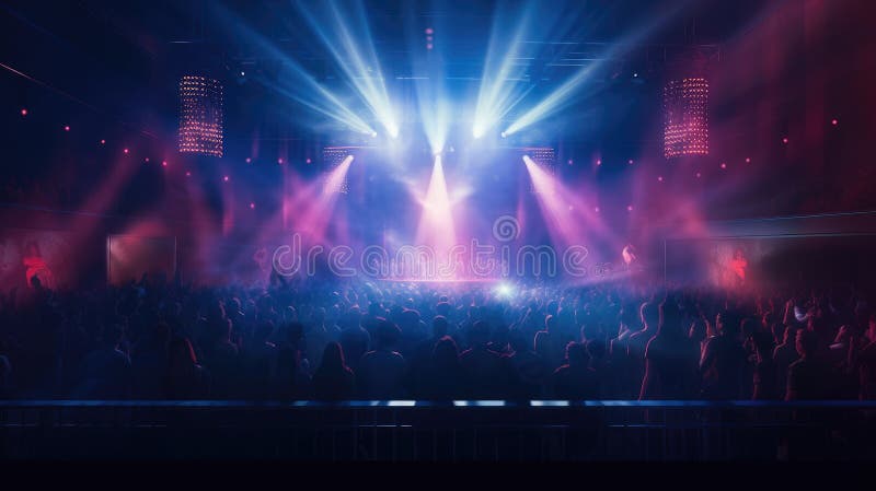 The Crowd in a Concert, Smoke, Concert Spotlights Stock Illustration ...