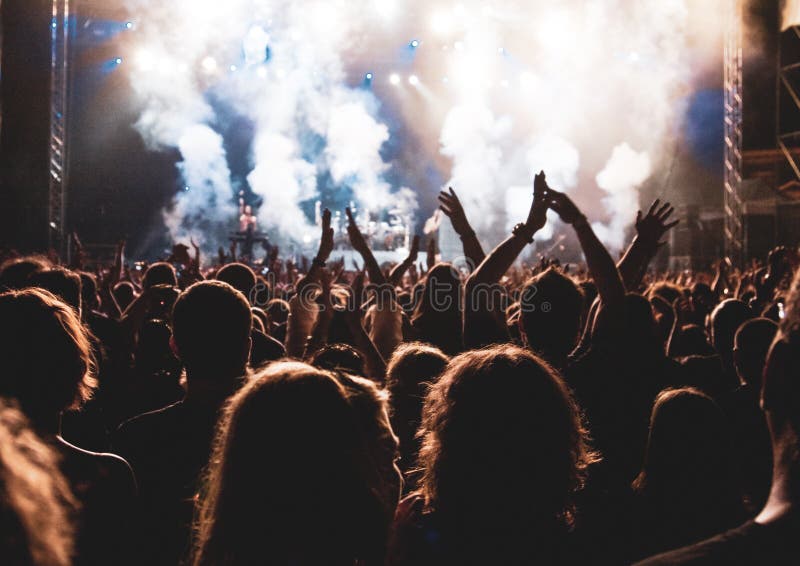 Crowd at Concert and Stage Lights with Space for Text Stock Photo ...