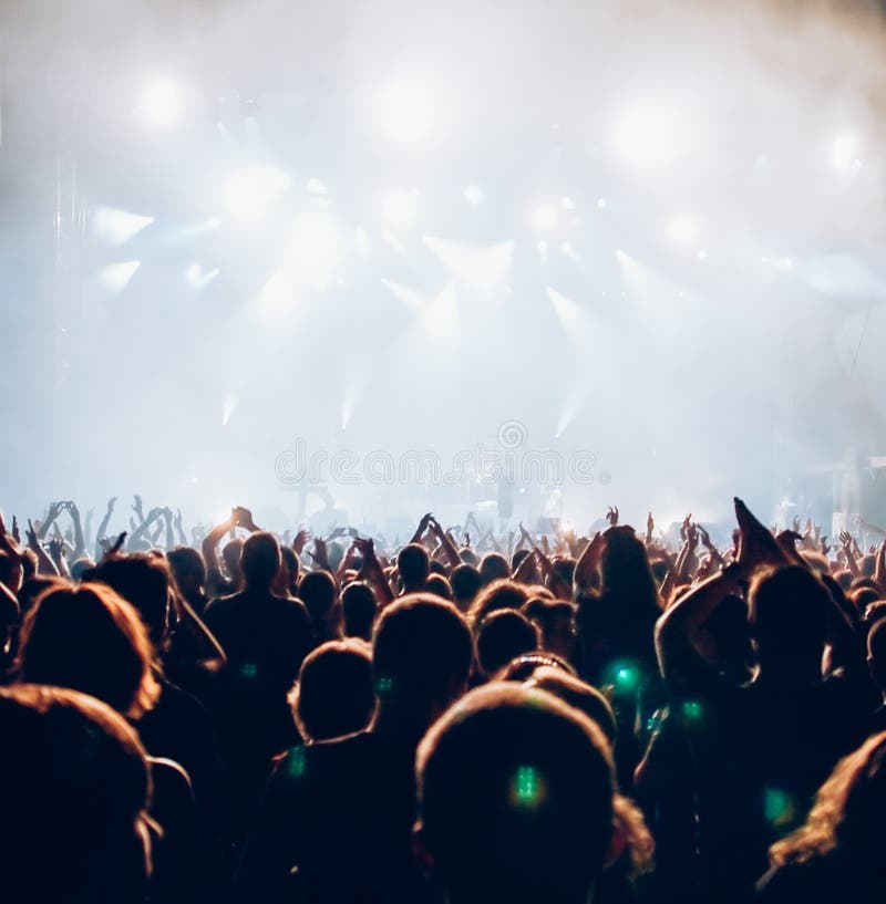 Crowd at Concert and Stage Lights with Space for Text Stock Image ...