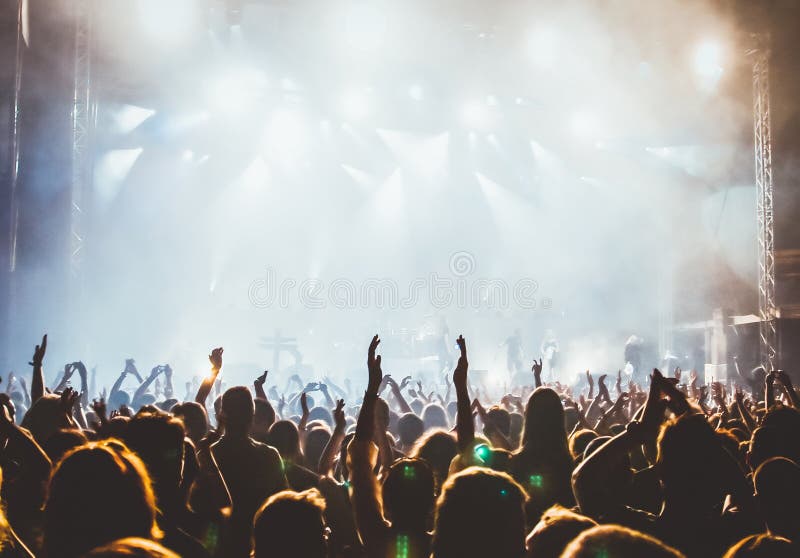 Crowd at Concert and Stage Lights with Space for Text Stock Photo ...