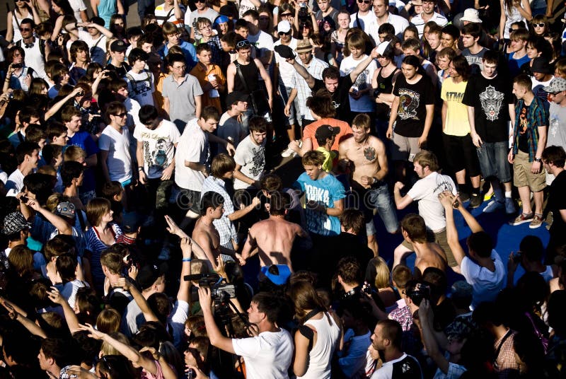 Crazy Crowd Of Protesters Walking In The Burned Square After Fight With ...