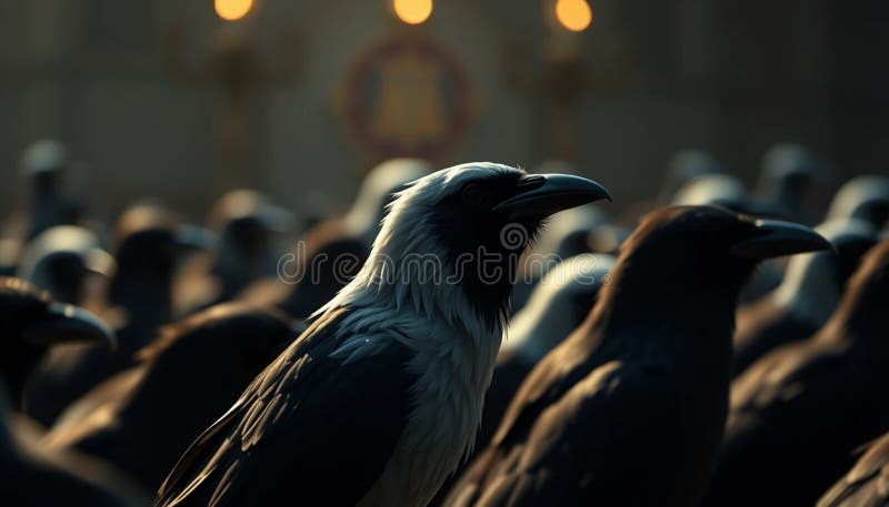 Crowd of Crows Gathering Black and White Birds in an Urban Setting ...