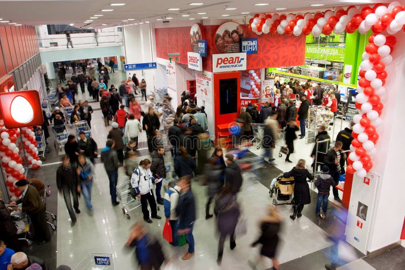 Crowd of Customers in the Mall Editorial Stock Photo - Image of food ...
