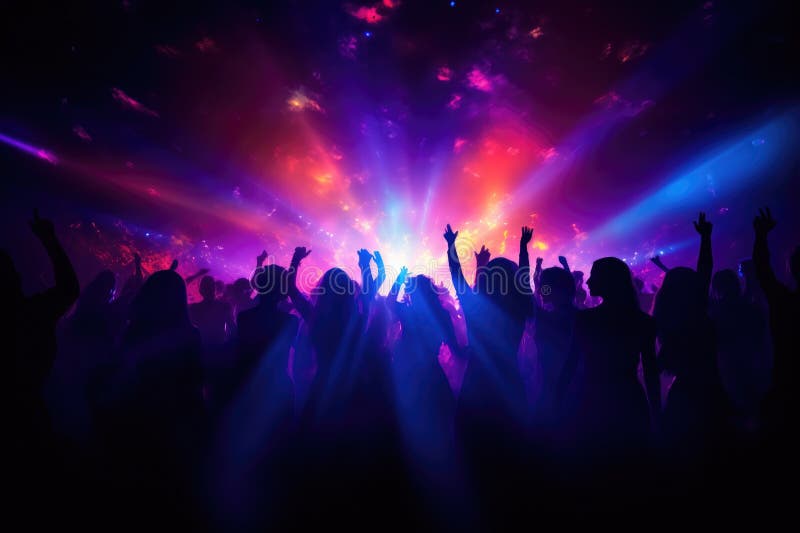 Crowd Dancing Under Bright Light Beams at a Disco. Stock Image - Image ...