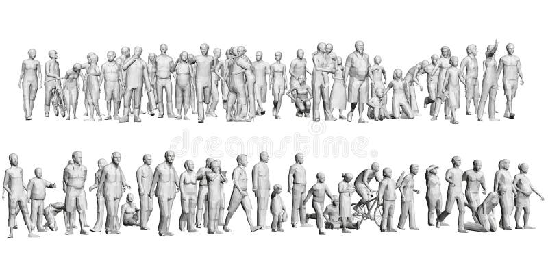 A Crowd of Different People in Different Positions. Wireframe Figures ...