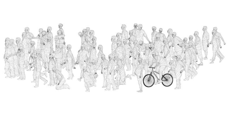 A Crowd of Different People in Different Positions. Wireframe Figures ...