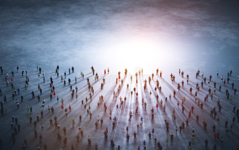 Crowd of Diverse People Walk To Light Stock Illustration - Illustration ...