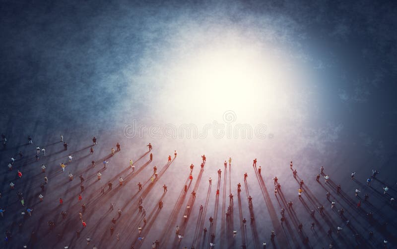 Crowd of Diverse People Walk To Light Stock Illustration - Illustration ...