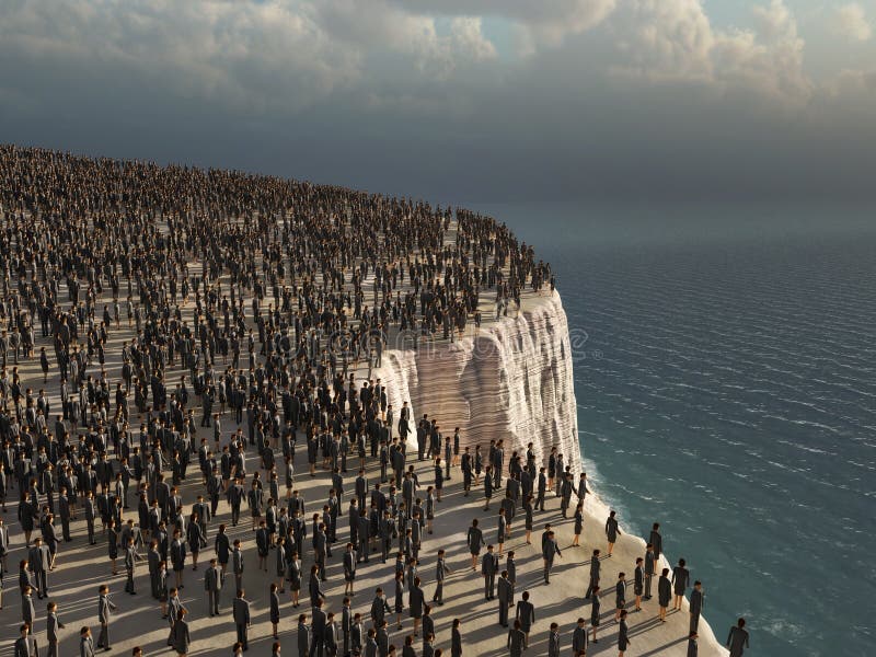 Crowd on the Edge of a Cliff Stock Illustration - Illustration of hope ...