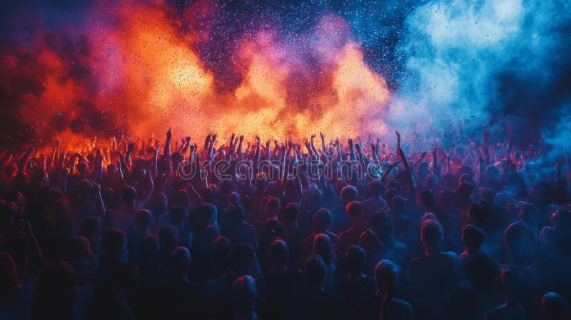 Crowd at Energetic Concert with Red and Blue Lighting Stock ...