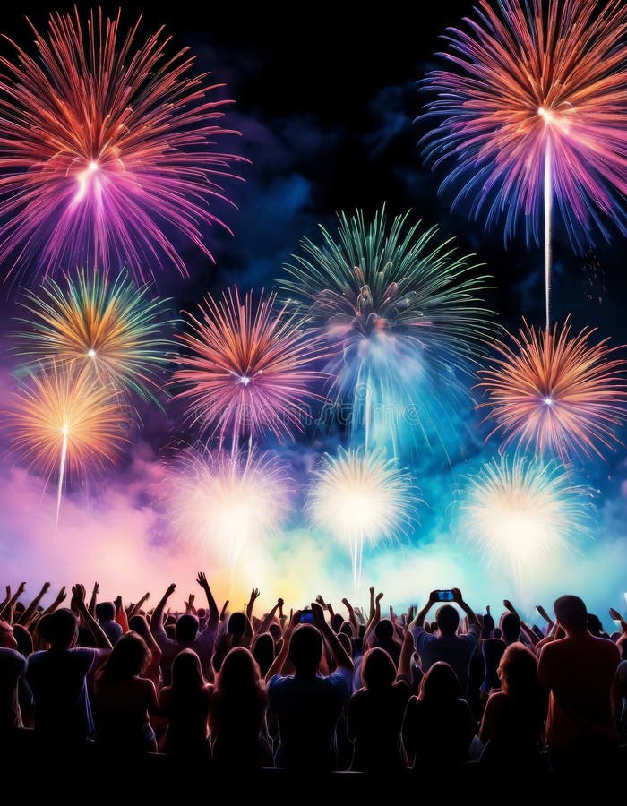 Crowd Enjoying Multicolored Fireworks Display Stock Photos - Free ...