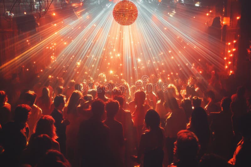 Crowd Enjoying Nightlife with Disco Ball and Stage Lights Stock Photo ...