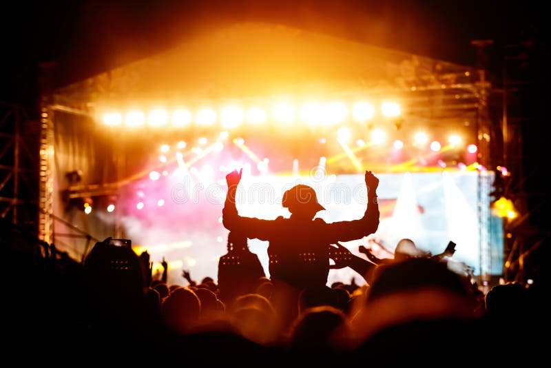 The Crowd Enjoys a Music Show. Black Silhouette Stock Photo - Image of ...