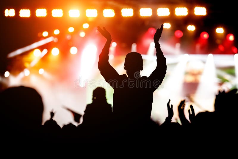 The Crowd Enjoys a Music Show. Black Silhouette Stock Image - Image of ...