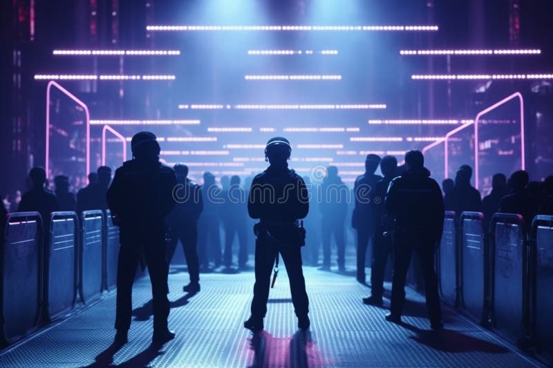 Crowd in Front of Concert Stage Lights and Smoke, Back View Stock ...