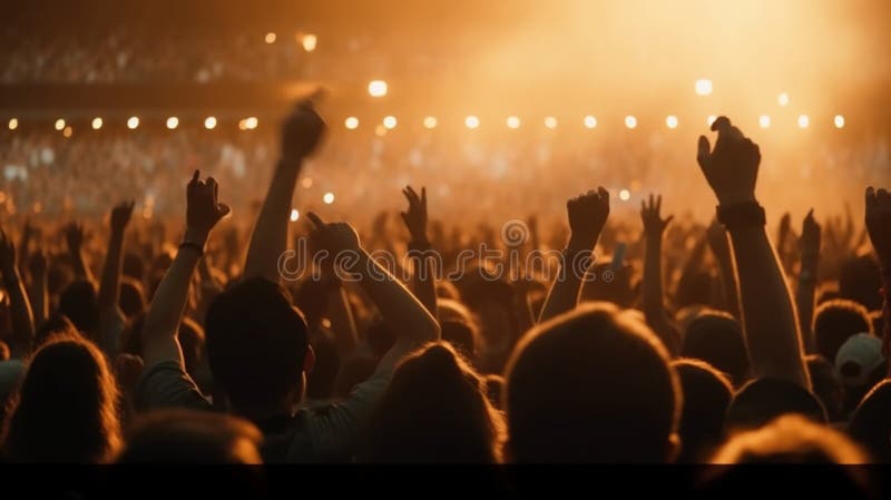 Crowd in Front of the Stage during a Live Concert, with Hands Raised in ...